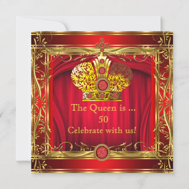 Queen Regal Red Gold 50th Birthday Party Invitation | Zazzle
