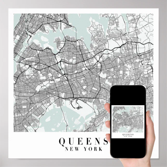 Queens New York Blue Water Street Map Poster | Zazzle