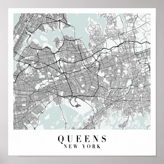 Queens New York Blue Water Street Map Poster | Zazzle