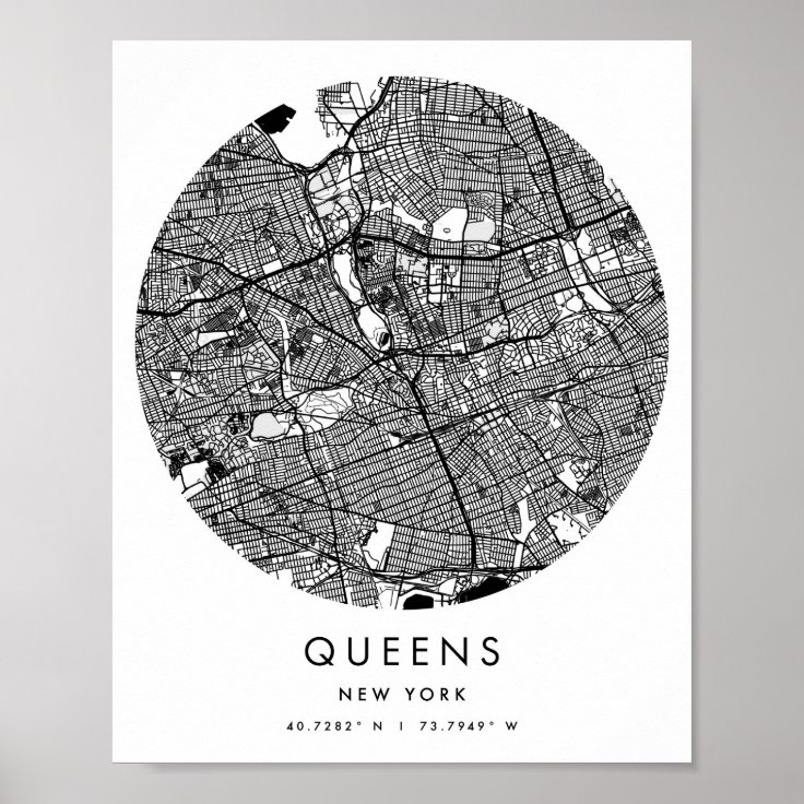 Queens New York Minimal Modern Circle Street Map Poster | Zazzle