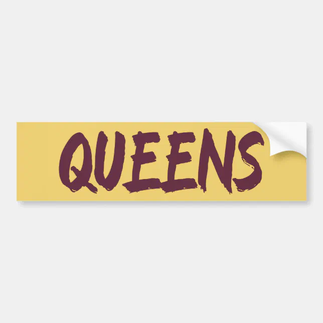 Queens Text Base Design on Yellow Background Bumpe Bumper Sticker | Zazzle