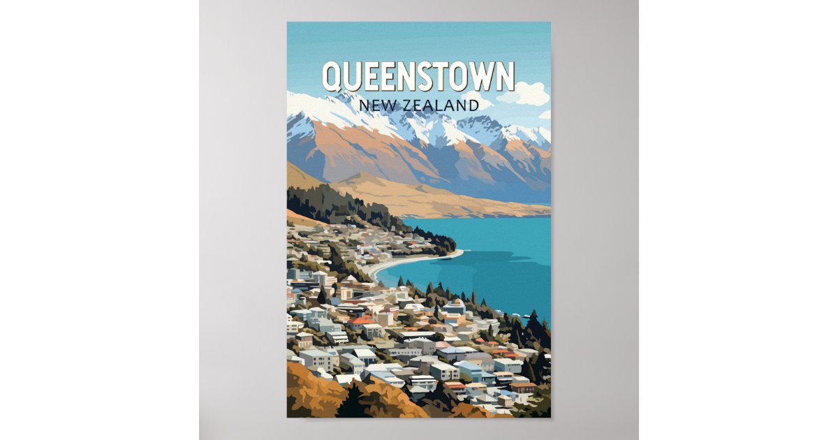 Queenstown New Zealand Travel Art Vintage Poster | Zazzle