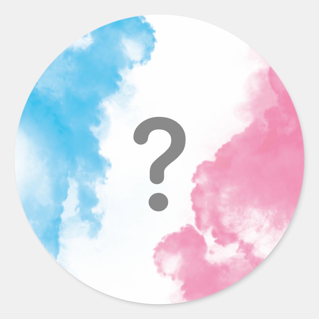 Question Mark Baby Gender Reveal Smoke Blue Pink Classic Round Sticker ...