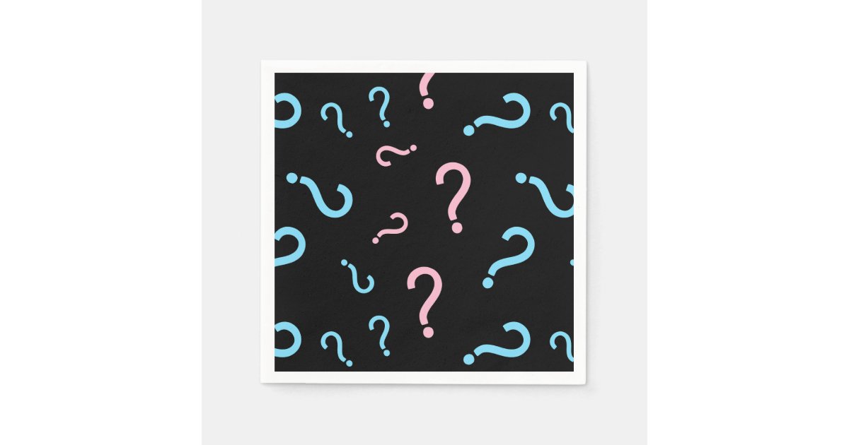 Question Mark Gender Reveal Black Napkins | Zazzle