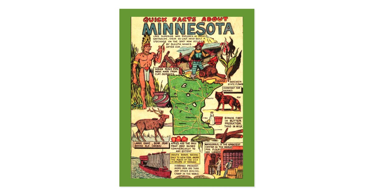 Quick Facts About Minnesota Postcard | Zazzle.com