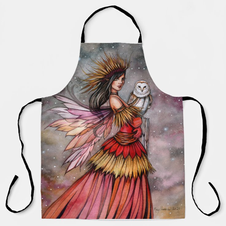 Quiet Ember Fairy and Owl Fantasy Art Apron | Zazzle