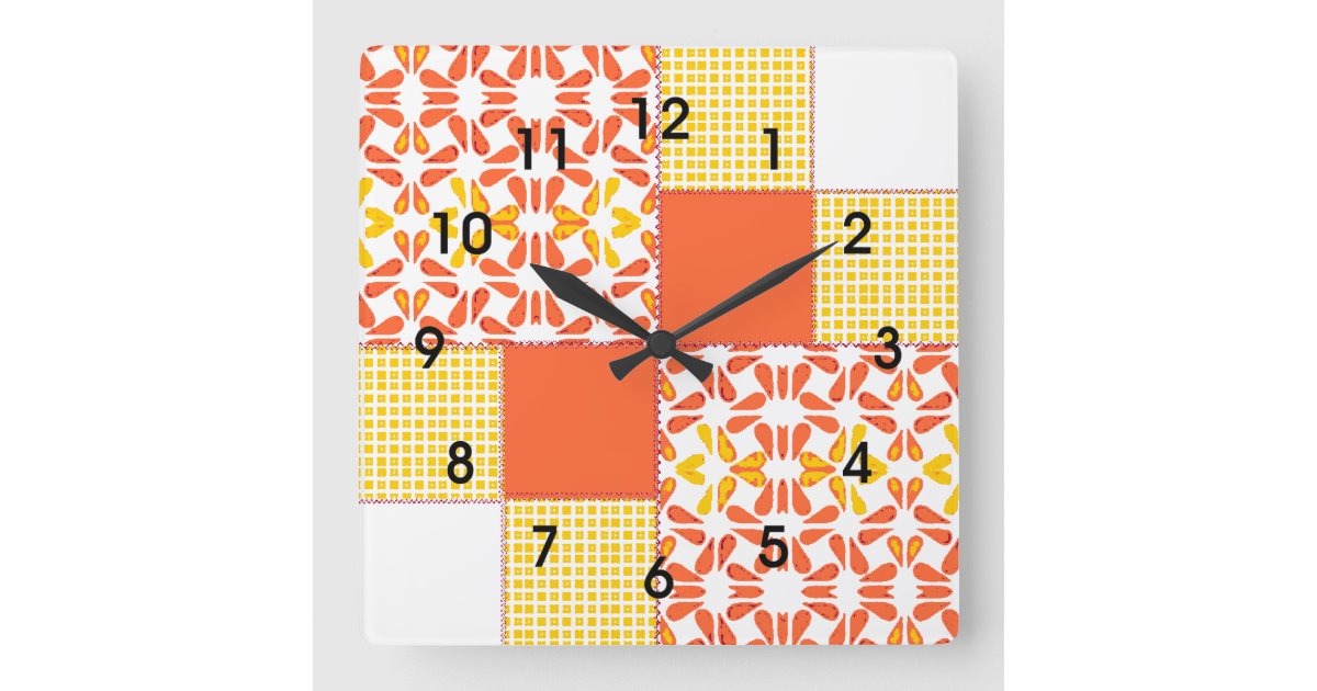 Quilt Block Pattern "Autumn Tints" Square Wall Clock | Zazzle