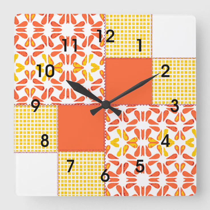Quilt Block Pattern "Autumn Tints" Square Wall Clock | Zazzle