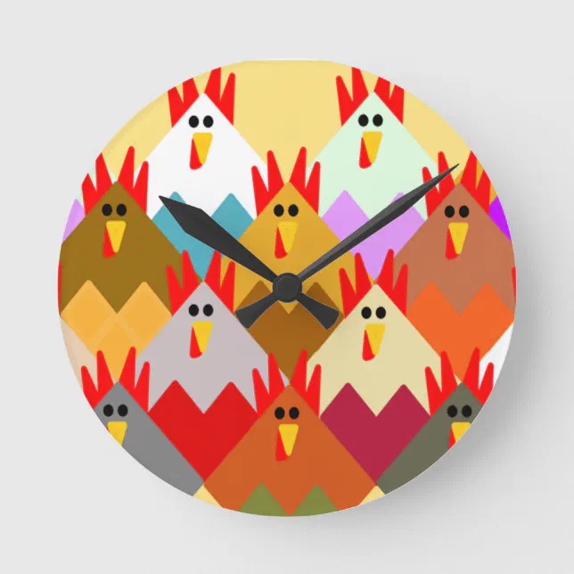 Quilt-Inspired Chickens Round Clock | Zazzle