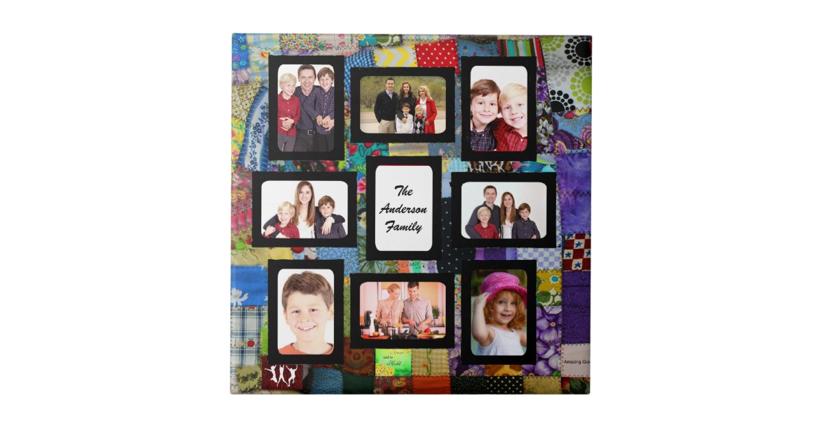 QUILT PHOTO FRAME ADD PHOTOS CERAMIC TILE | Zazzle
