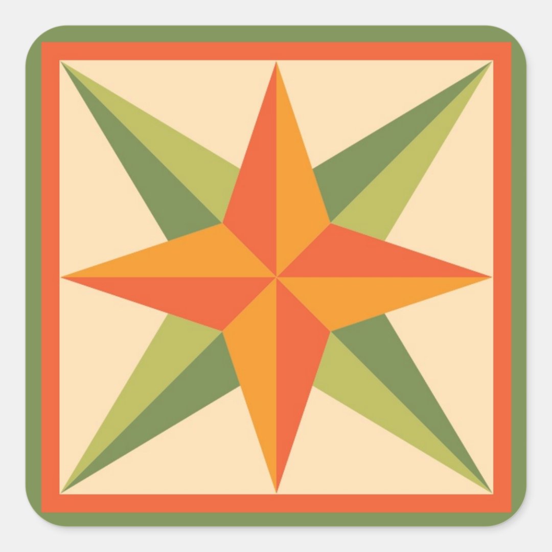 Quilt Stickers - Beveled Star (orange/green) | Zazzle