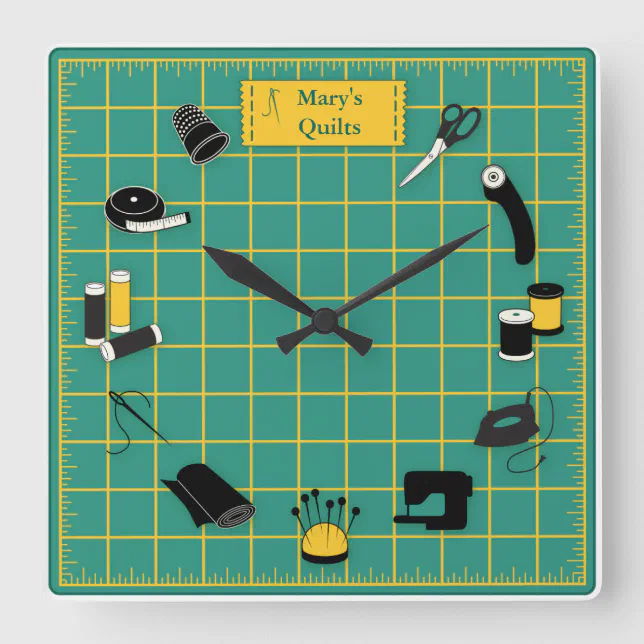 Quilt Time Customize the Label Square Wall Clock | Zazzle