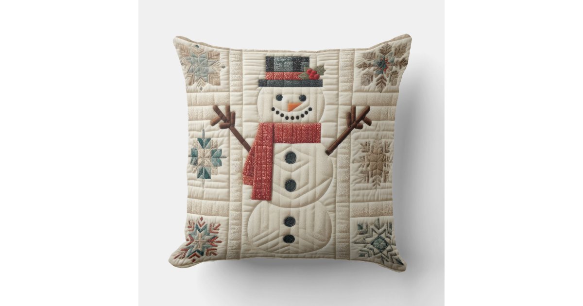 Quilted Pattern of Snowman Throw Pillow | Zazzle