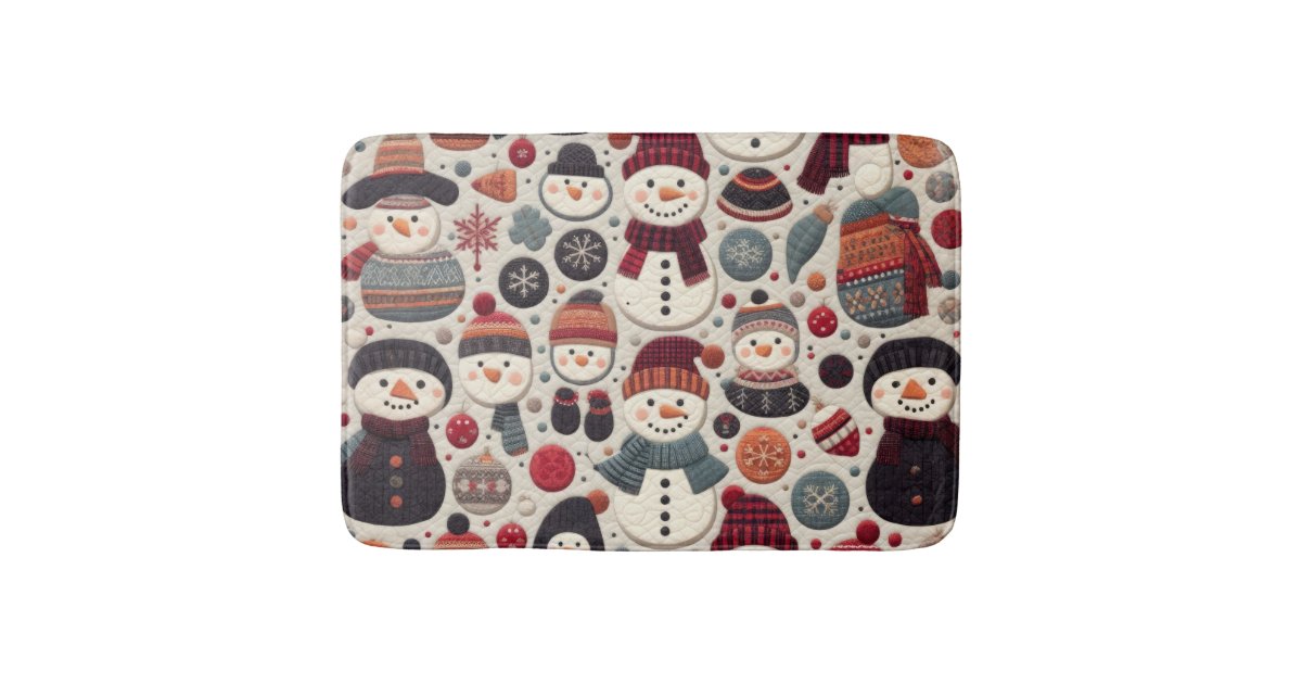 Quilted Pattern of Snowmen Bath Mat | Zazzle