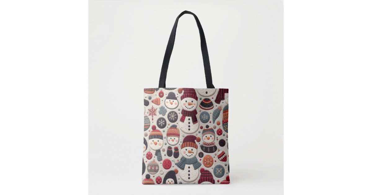 Quilted Pattern of Snowmen Tote Bag | Zazzle