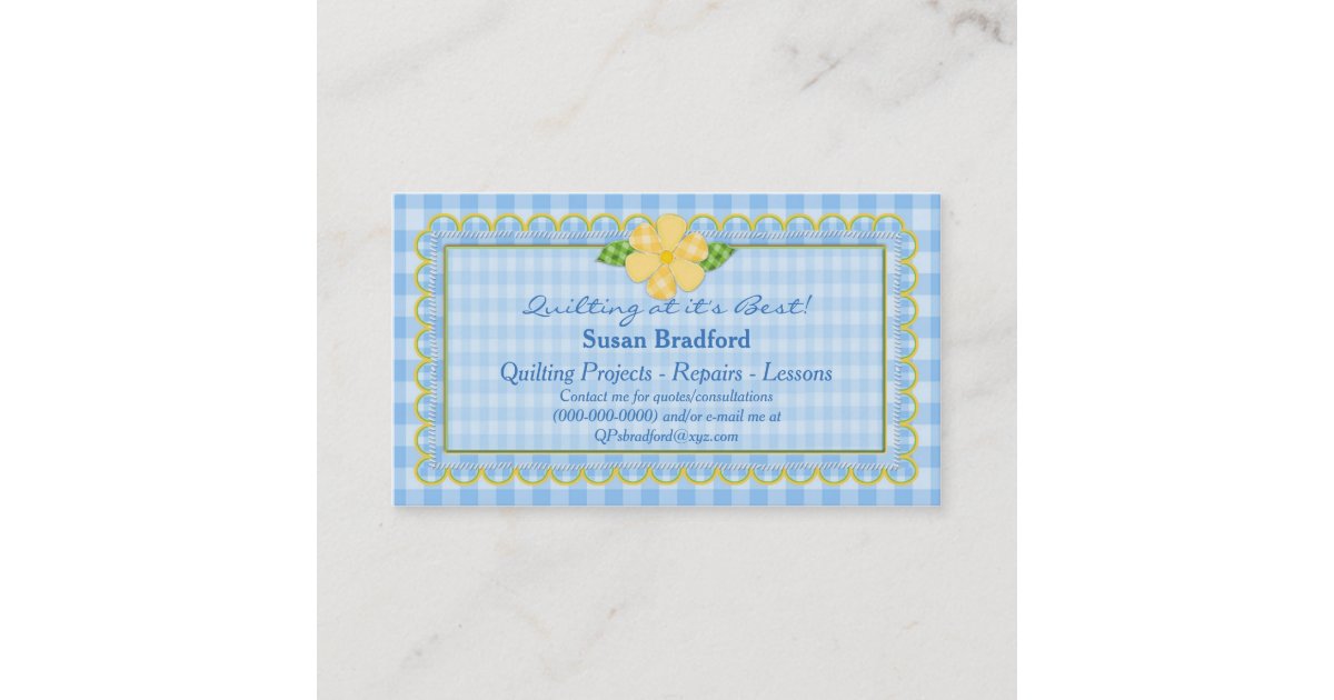 QUILTING BUSINESS CARDS - BLUE GINGHAM | Zazzle