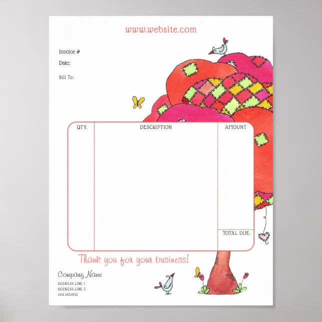 Quilting Tree Invoice Sheet for Crafters Poster | Zazzle