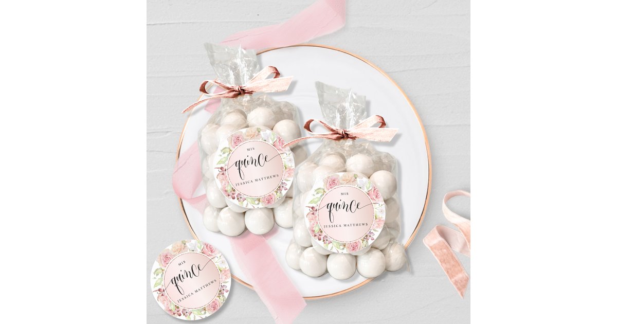 Quince, Spanish, Pink, Blush Rose Gold Floral Classic Round Sticker ...