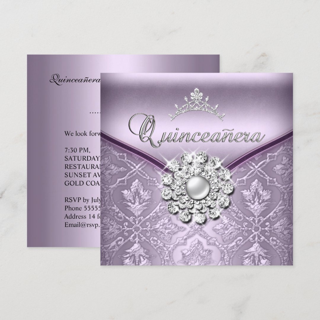 Quinceañera 15 Birthday Party Damask Lilac Invitation | Zazzle