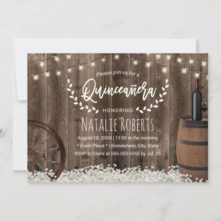 Quinceanera 15 Rustic Flowers Wine Barrel Birthday Invitation | Zazzle