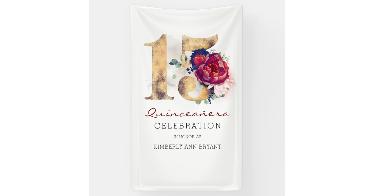 Quinceañera 15th Birthday Party Burgundy Red Navy Banner | Zazzle