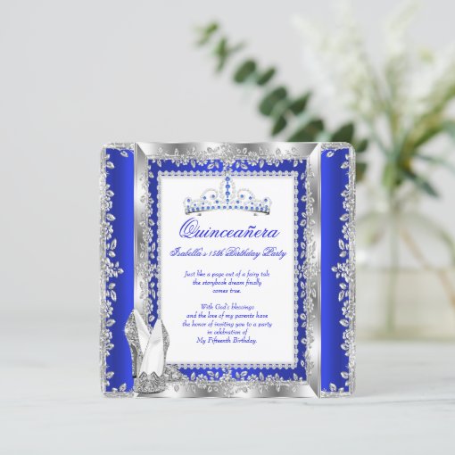 Quinceanera 15th Birthday Party Royal Blue Silver Invitation | Zazzle