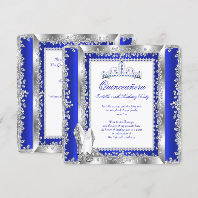 Quinceanera 15th Birthday Party Royal Blue Silver Invitation | Zazzle