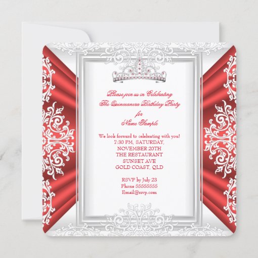 Quinceanera 15th Birthday Party White Red Invitation | Zazzle