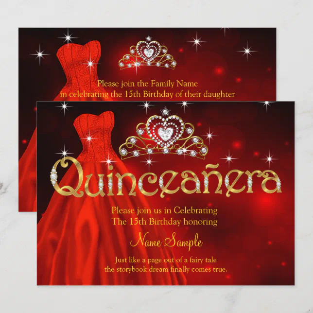 Quinceanera 15th Birthday Regal Red Dress Tiara Invitation | Zazzle