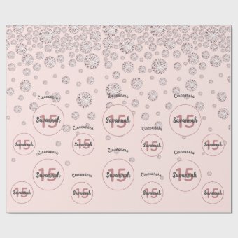 Quinceanera 15th birthday rose gold pink diamonds wrapping paper | Zazzle