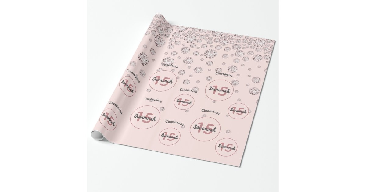 Quinceanera 15th birthday rose gold pink diamonds wrapping paper | Zazzle
