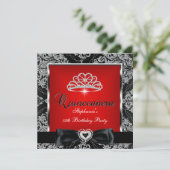 Quinceanera 15th Party Red Damask Silver Black Invitation | Zazzle