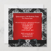 Quinceanera 15th Party Red Damask Silver Black Invitation | Zazzle