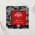 Quinceanera 15th Party Red Damask Silver Black Invitation | Zazzle