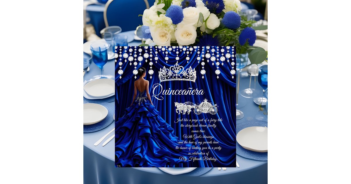 Quinceanera 15th Royal Blue Carriage Tiara Invitation | Zazzle
