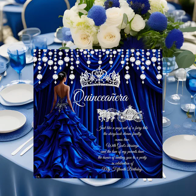 Quinceanera 15th Royal Blue Carriage Tiara Invitation | Zazzle
