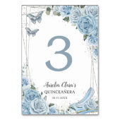 Quinceañera Baby Blue Floral Princess Cinderella Table Number | Zazzle
