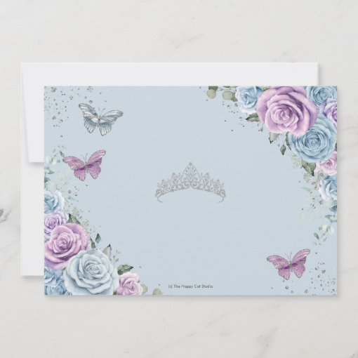 Quinceanera Baby Blue Purple Lilac Floral Silver Invitation | Zazzle