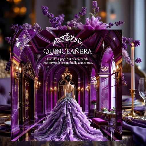 Quinceanera Birthday Palace Purple Dress Tiara Invitation | Zazzle