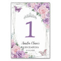 Quinceañera Birthday Purple Lilac Pale Pink Floral Table Number | Zazzle