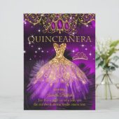 Quinceanera Birthday Purple Magenta Tiara Gold 2 Invitation | Zazzle