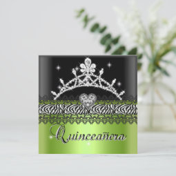 Quinceanera Birthday Zebra Lime Green Black White Invitation | Zazzle