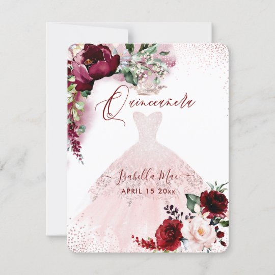 Quinceanera Blush Burgundy Watercolor Flowers Invi Invitation | Zazzle.com