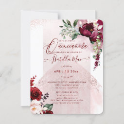 Quinceanera Blush Burgundy Watercolor Flowers Invi Invitation | Zazzle