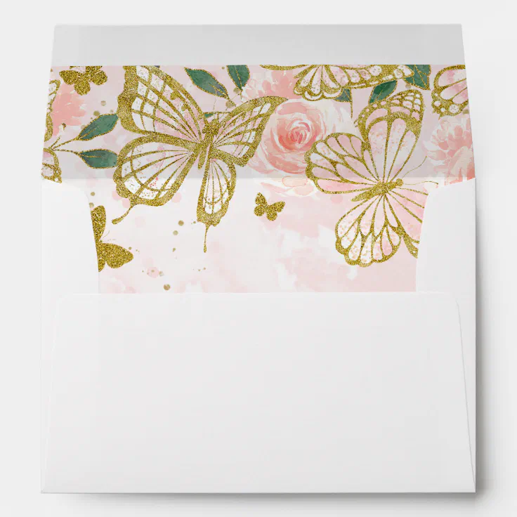 Quinceanera Blush Pink Butterfly Floral Envelope | Zazzle