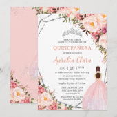 Quinceañera Blush Pink Floral Princess Silver Invi Invitation | Zazzle