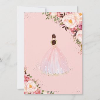 Quinceañera Blush Pink Floral Princess Silver Invi Invitation | Zazzle