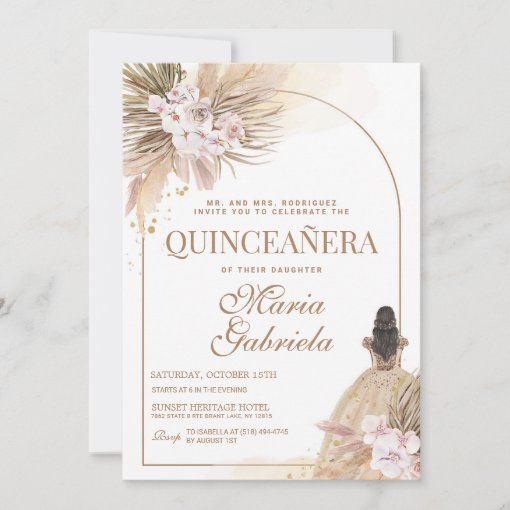 Quinceanera Boho Pampas Floral Mis Quince Anos Invitation | Zazzle
