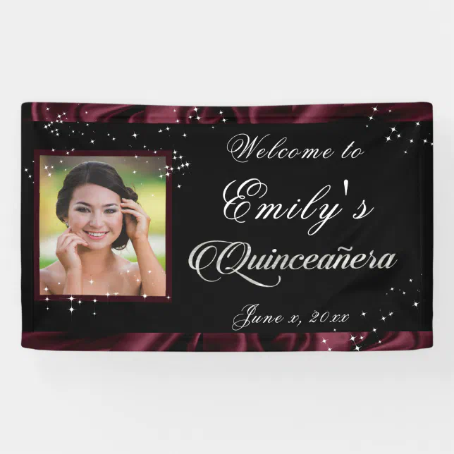 Quinceanera Burgundy Satin Ribbon Shining Stars, Banner | Zazzle