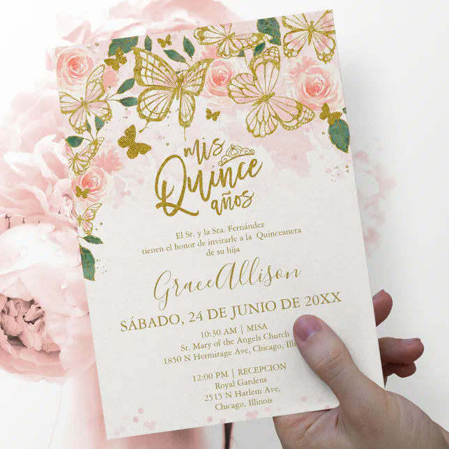 Quinceanera Butterfly Invitation Spanish Wording Zazzle